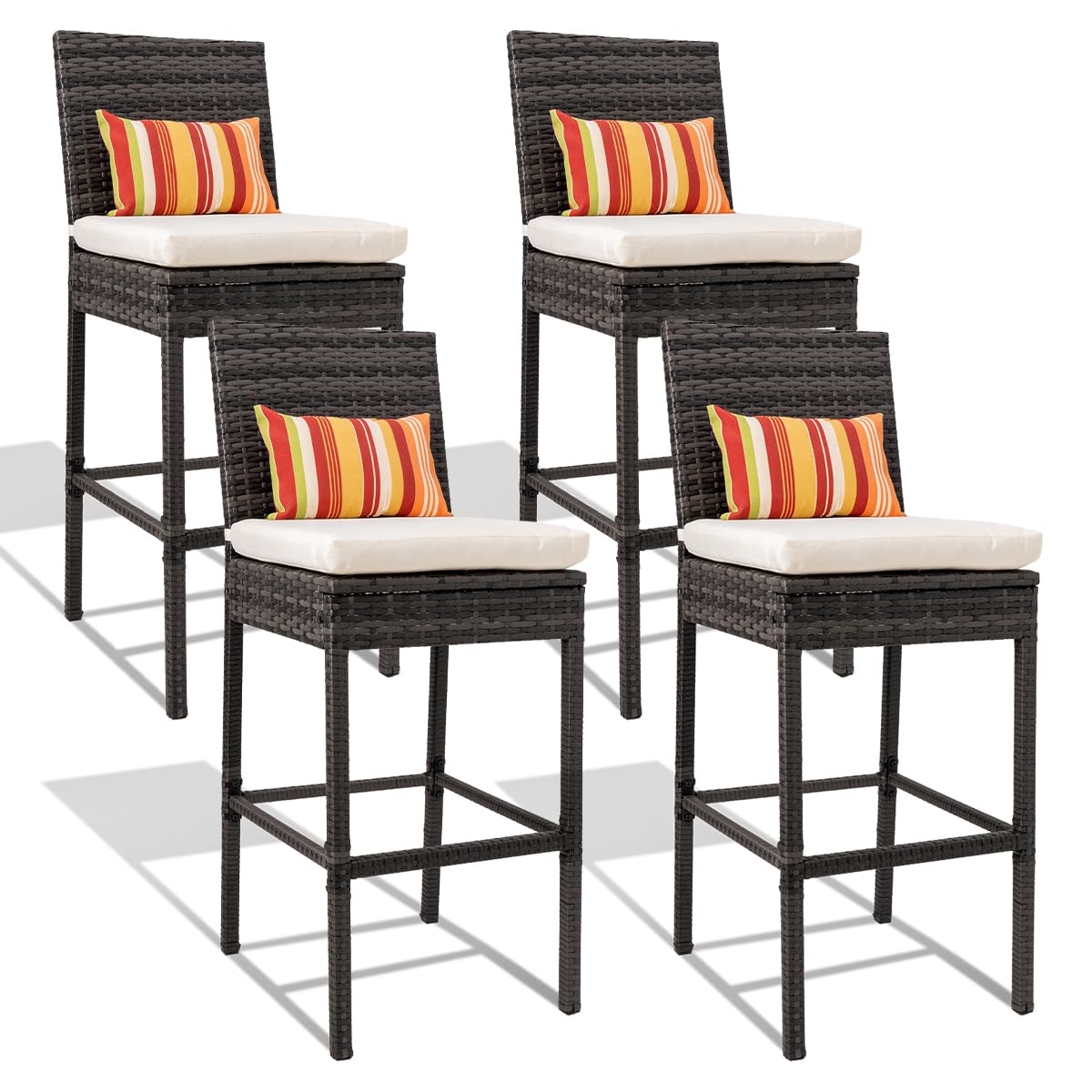 Amazon.com: Sundale Outdoor Wicker Bar Stool Set of 4, 30 Inch Seat ...