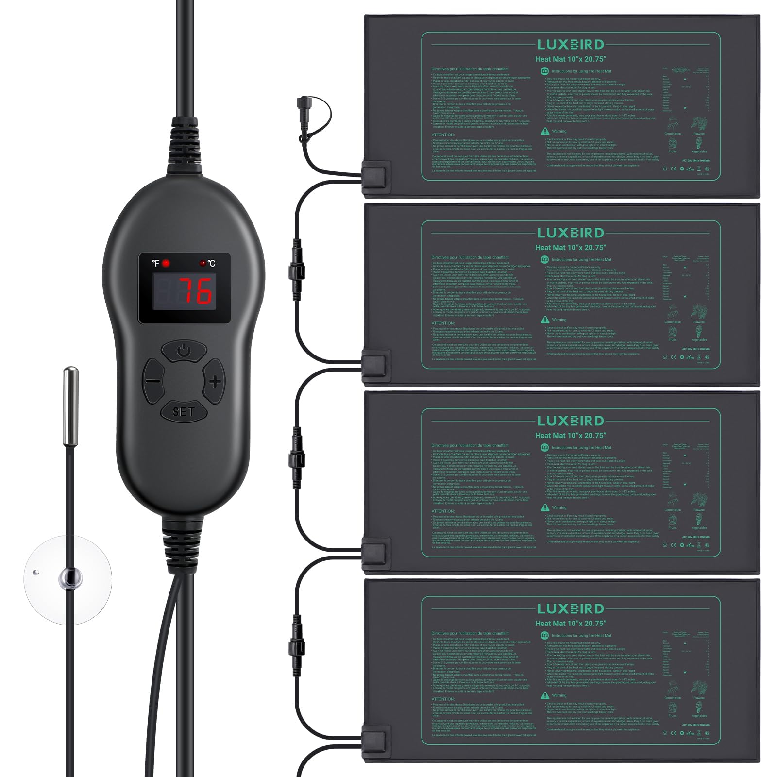 Amazon.com : LUXBIRD 4 Pack Seedling Heat Mats with Digital Thermostat ...