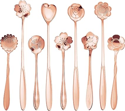 Amazon.com: 9 Pcs Flower Spoon Coffee Teaspoon Set, ESRISE Stainless ...