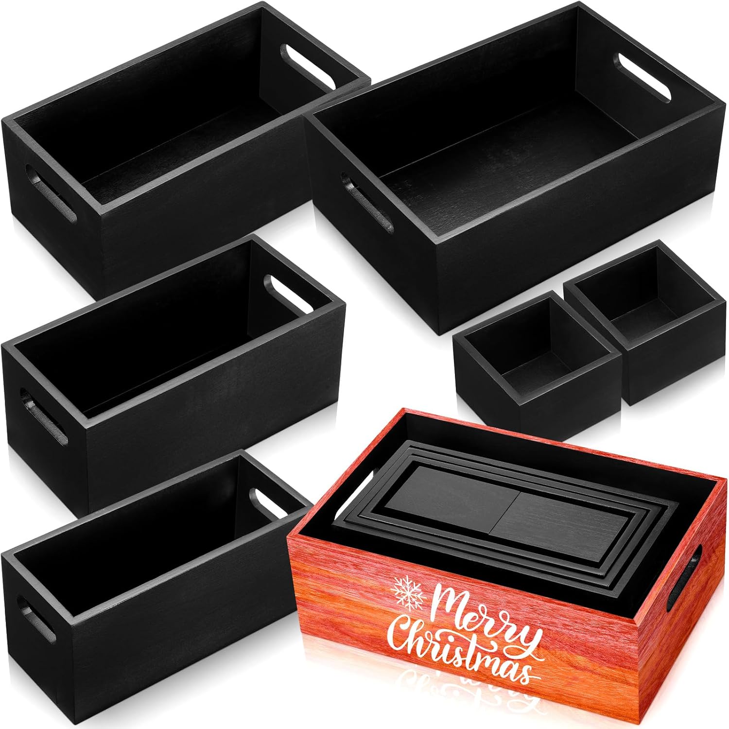 Amazon.com: Yetene Set of 6 Wood Storage Boxes with Handles Wooden ...