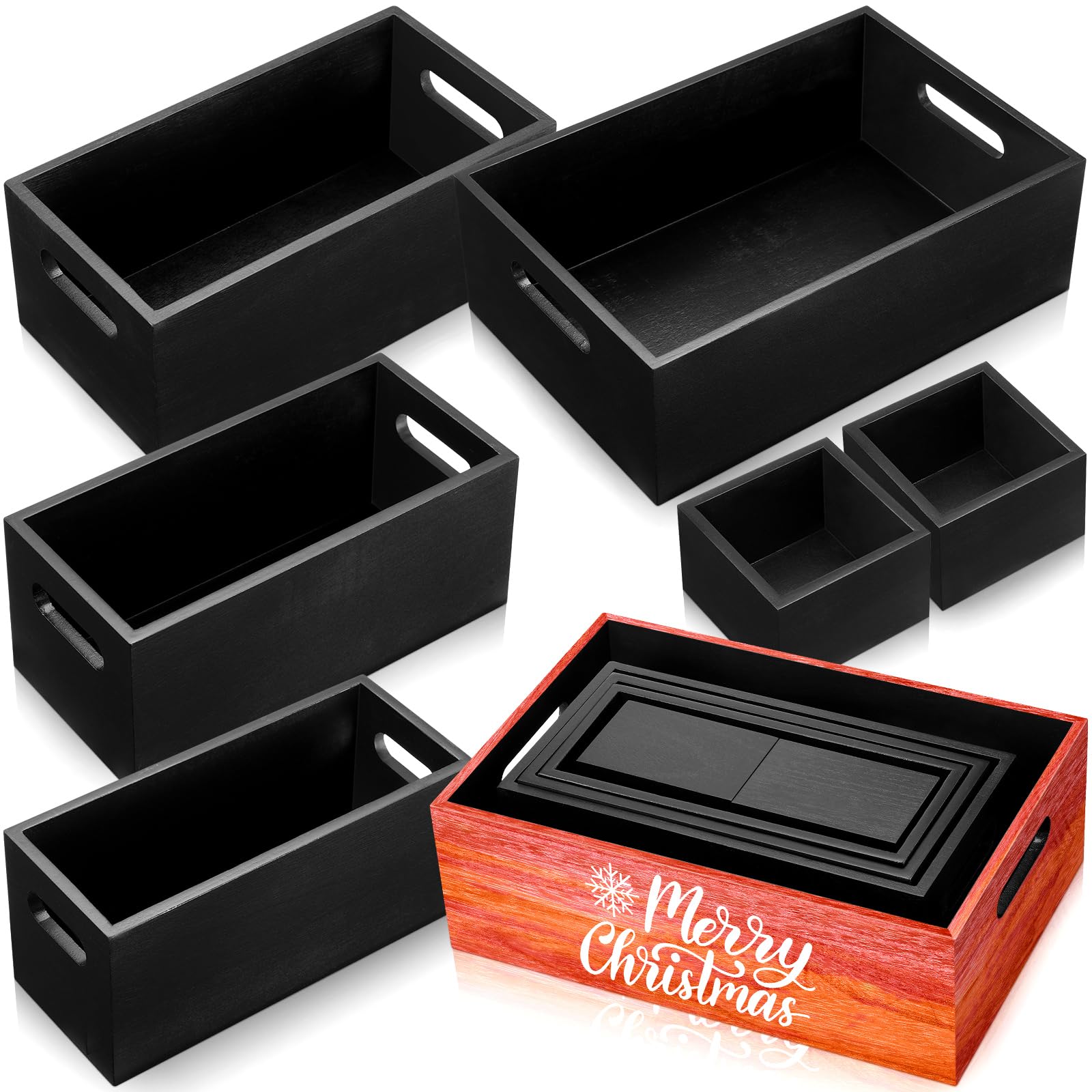 Amazon.com: Yetene Set of 6 Wood Storage Boxes with Handles Wooden ...