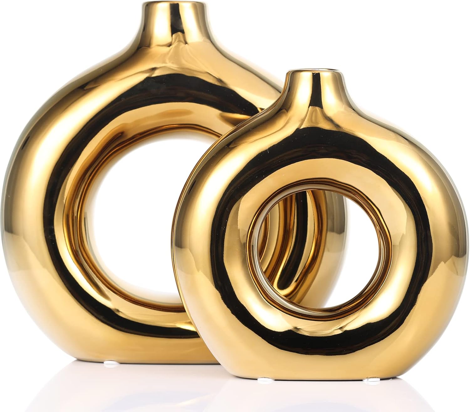 Amazon.com: Gold Vase,Modern Glossy Gold Ceramic Vase Set - 2 Small ...