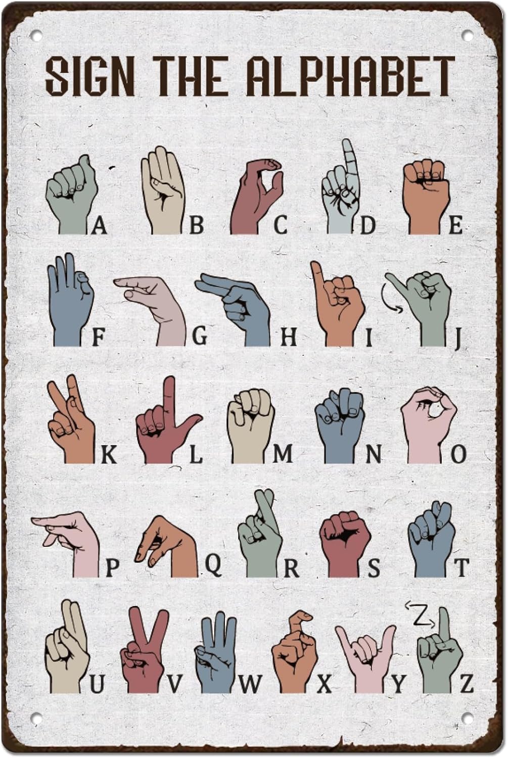 SUPERDANT Metal Tin Signs Vintage ASL American Sign Language Alphabet ...