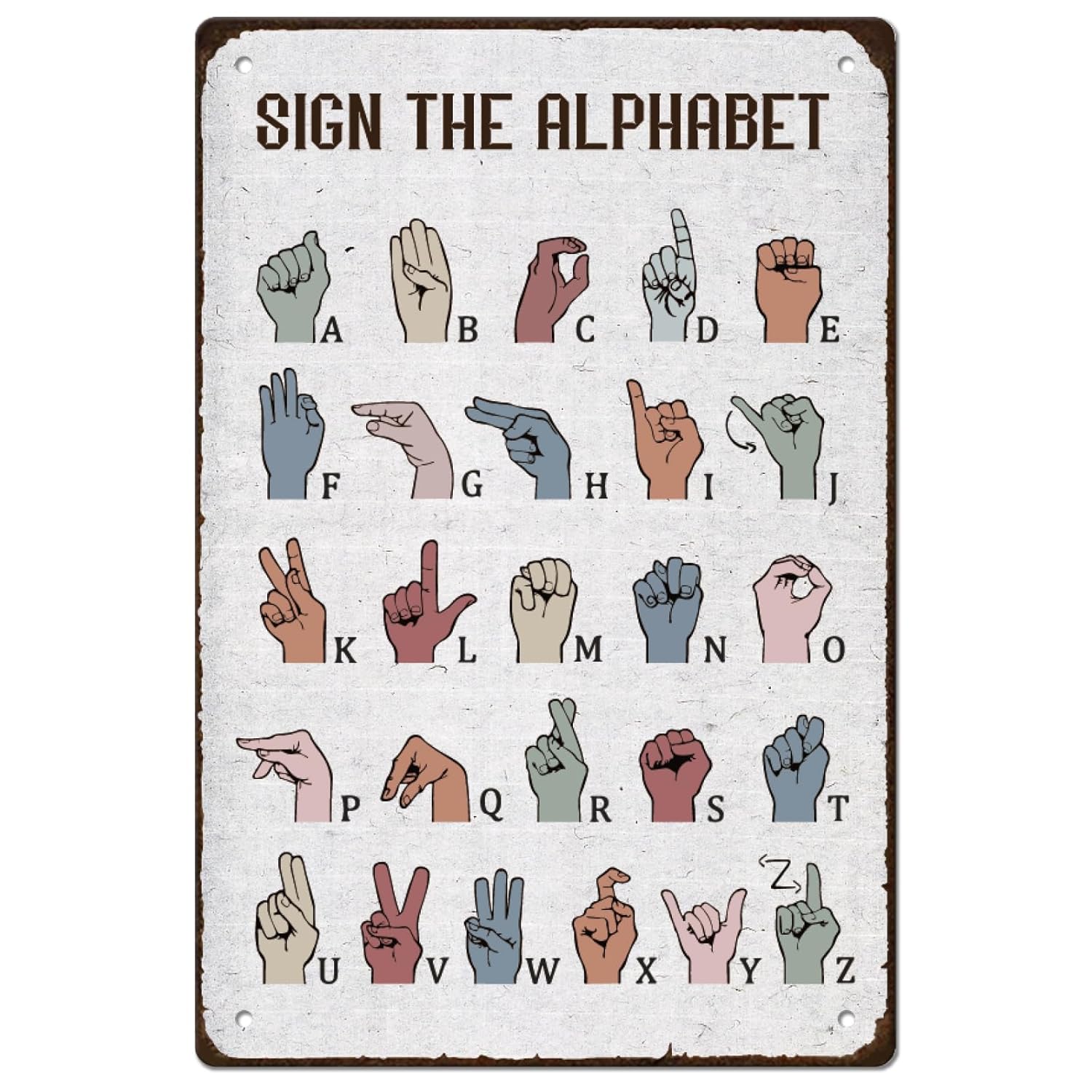 SUPERDANT Metal Tin Signs Vintage ASL American Sign Language Alphabet ...