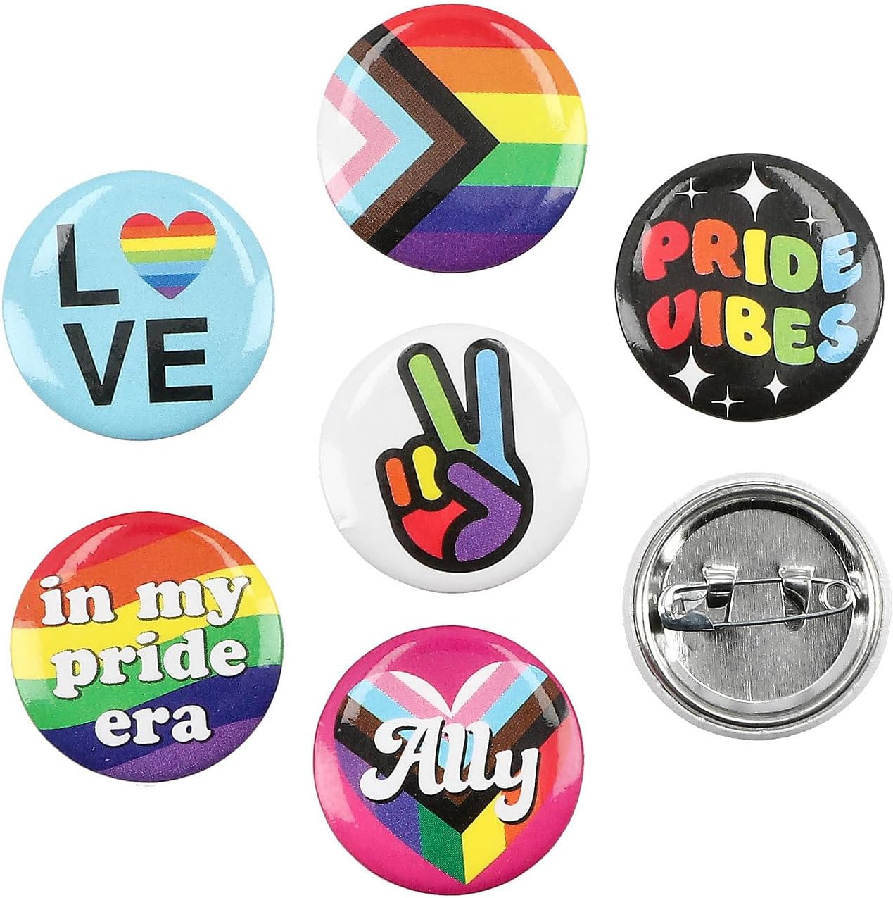 Amazon.com: 1" diam. Bulk 48 Pc. Mini Rainbow Pride Metal Buttons ...