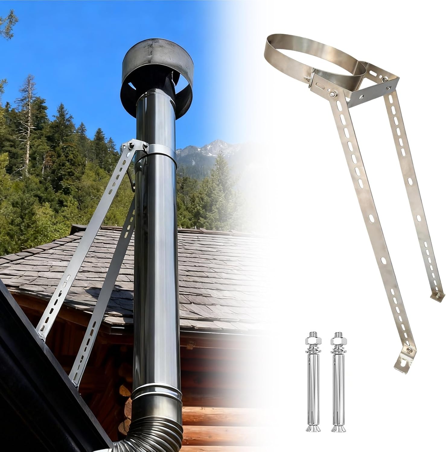 Chimney Pipe Holder, Stainless Steel Wall Support Bracket for Roof ...