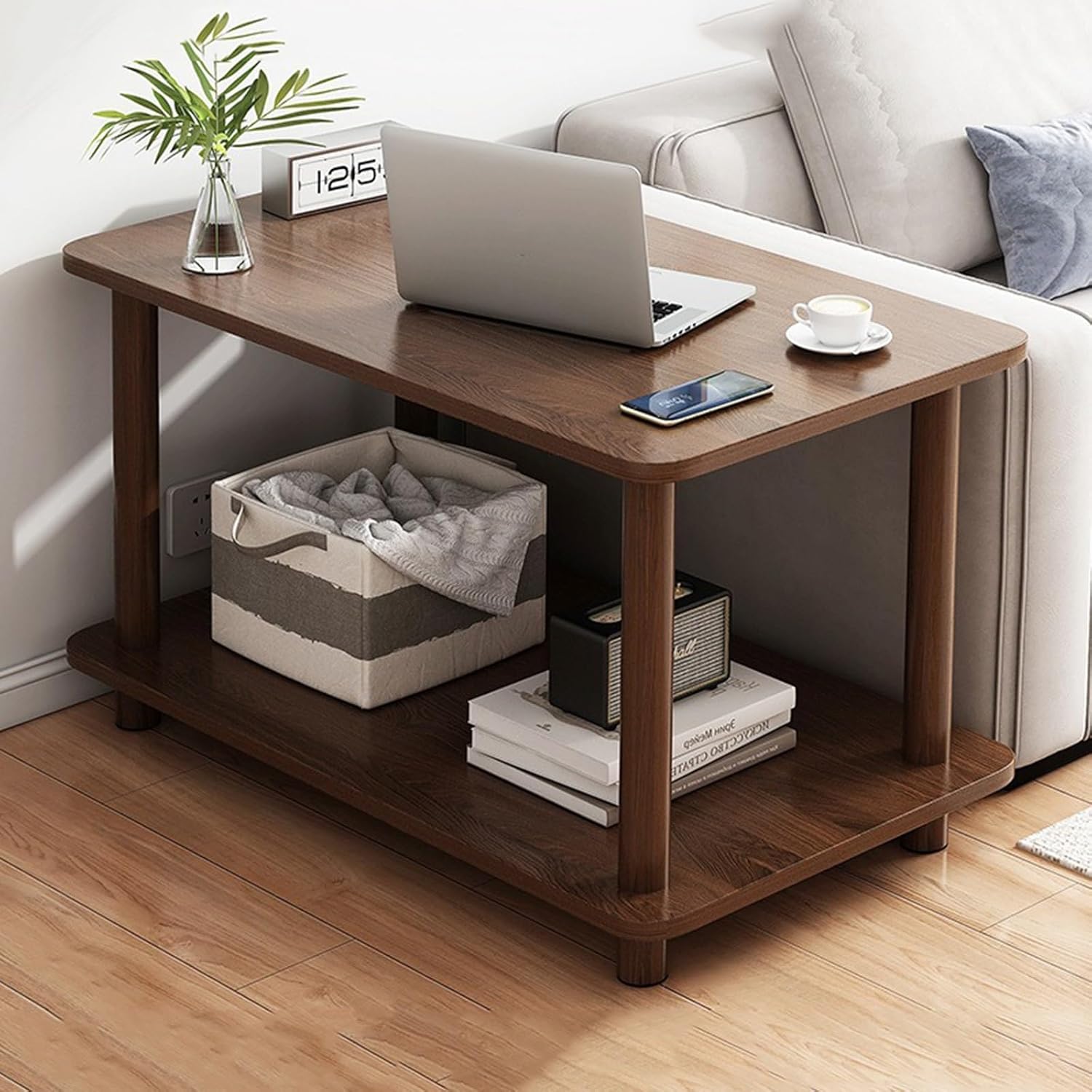 Amazon.com: Side Table, 2-Tier Solid Wood End Table with Storage Shelf ...