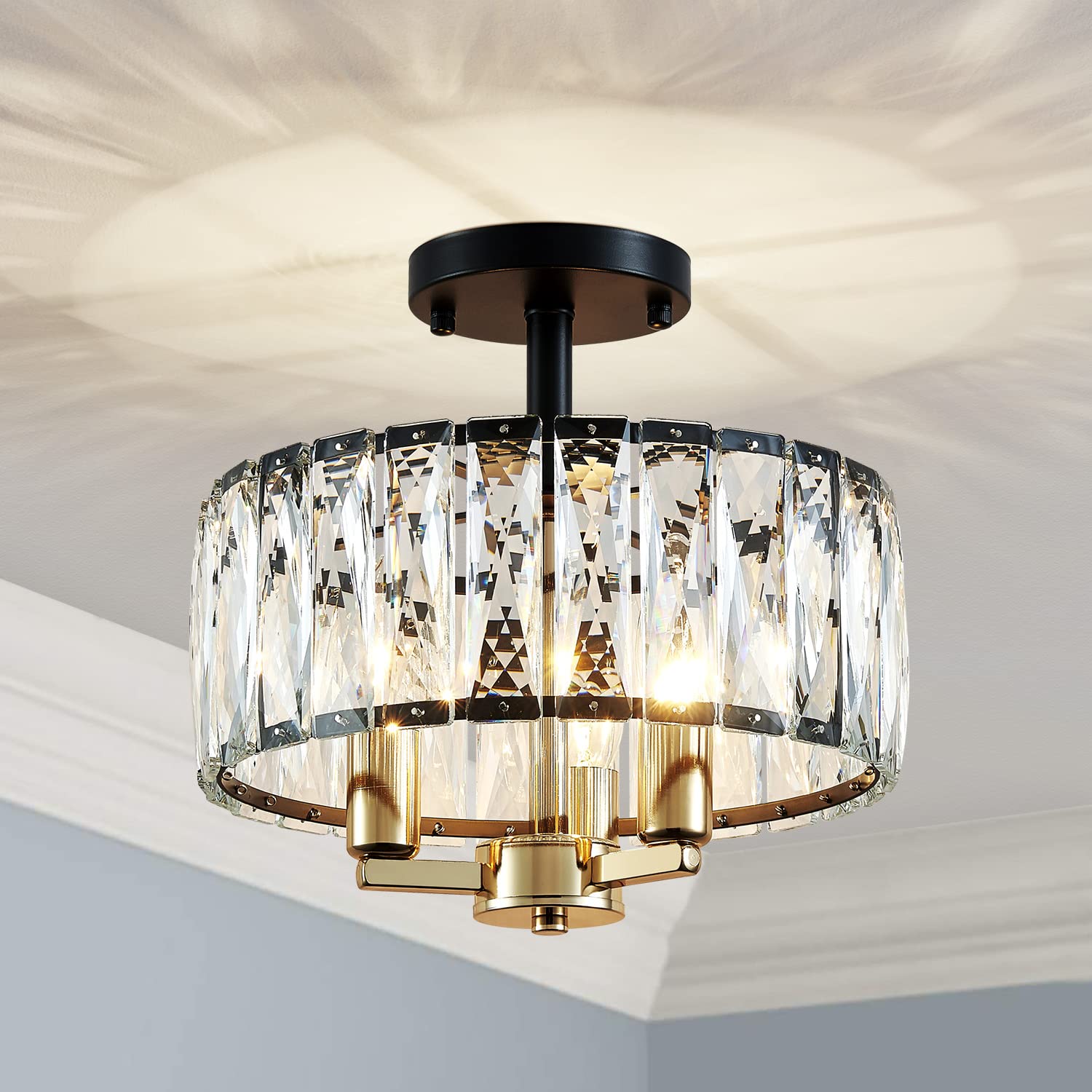 AGV LIGHTING CL003BB K9 Crystal Ceiling Light Fixture, Modern Semi ...