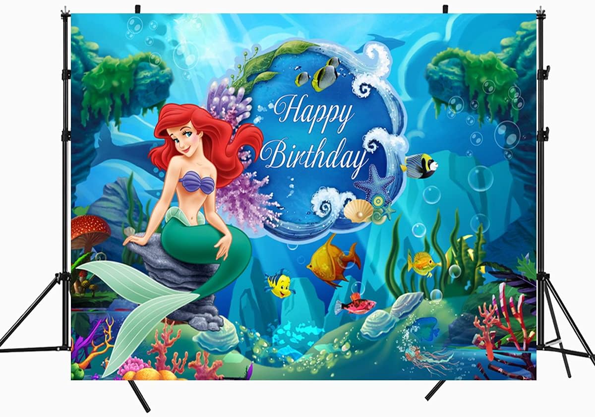 Amazon.com : Princess Ariel Backdrop for Girls Birthday 5x3ft Vinyl ...