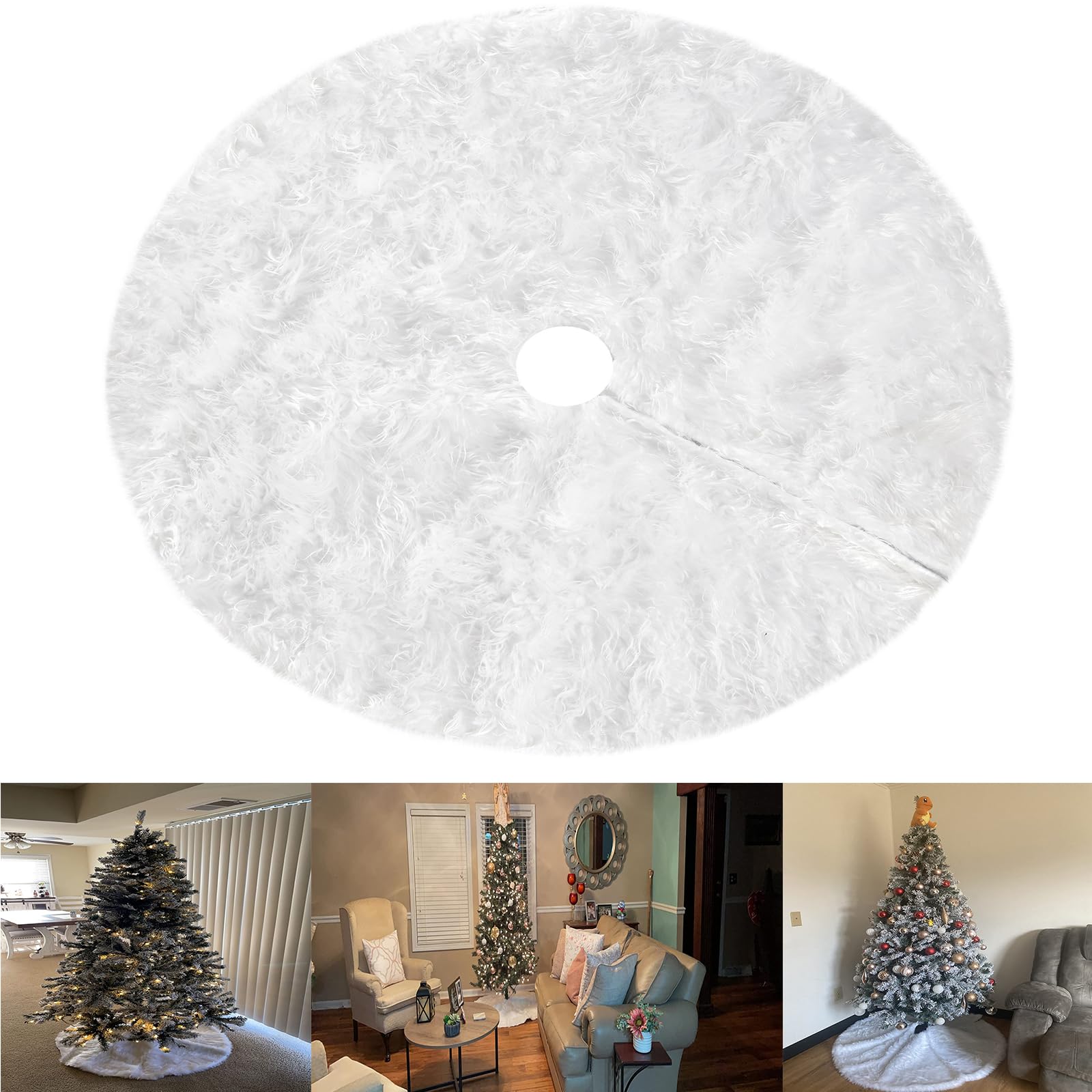 Amazon.com: 72 Inch Christmas Tree Skirt, Snow White Faux Fur Tree ...