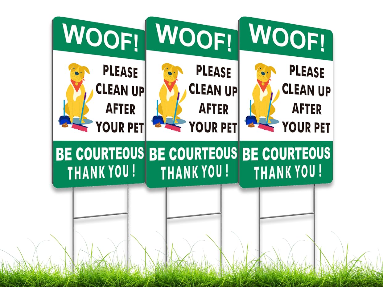 Amazon.com : 3X Double Sided 12x8 Please Clean Up After Your Pet Sign ...