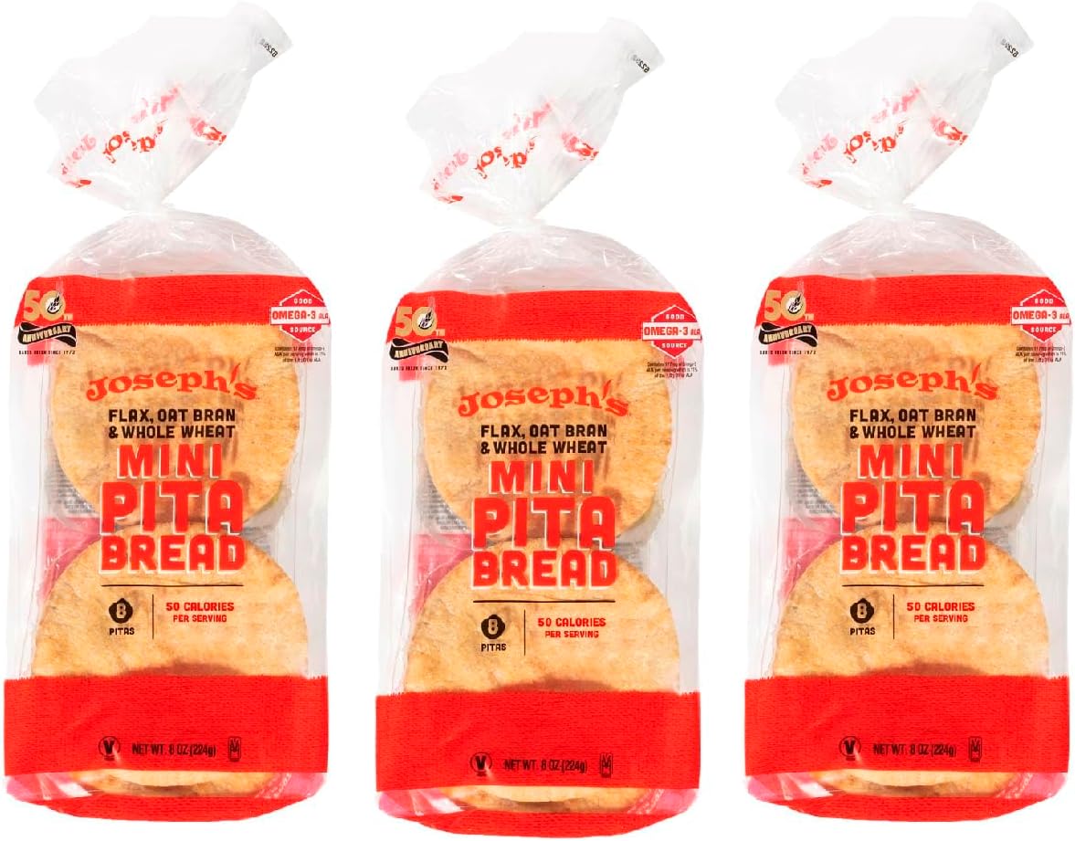 Amazon.com: Joseph's Low Carb Mini Pita Bread 3-Pack, Flax Oat Bran and ...