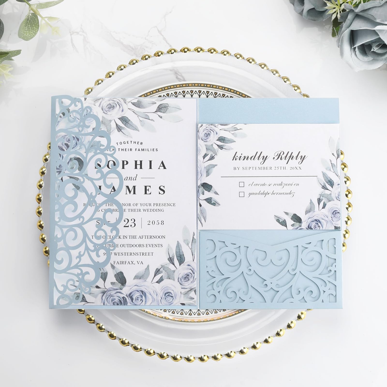 Amazon.com : ponatia 20PCS Wedding Invitation Cards Kits - 5x7 Dusty ...