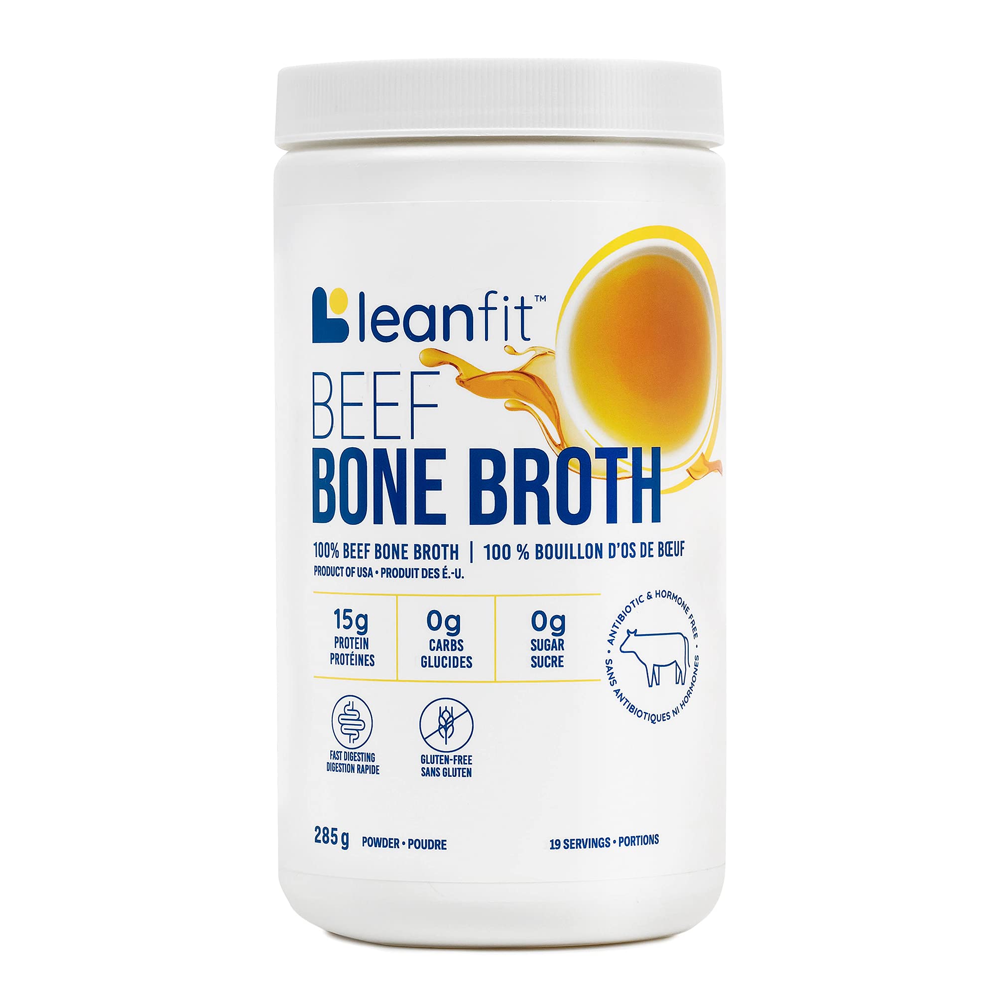 LEANFIT BEEF BONE BROTH Powder - 100% Beef Bone Broth, 15g Protein Per ...