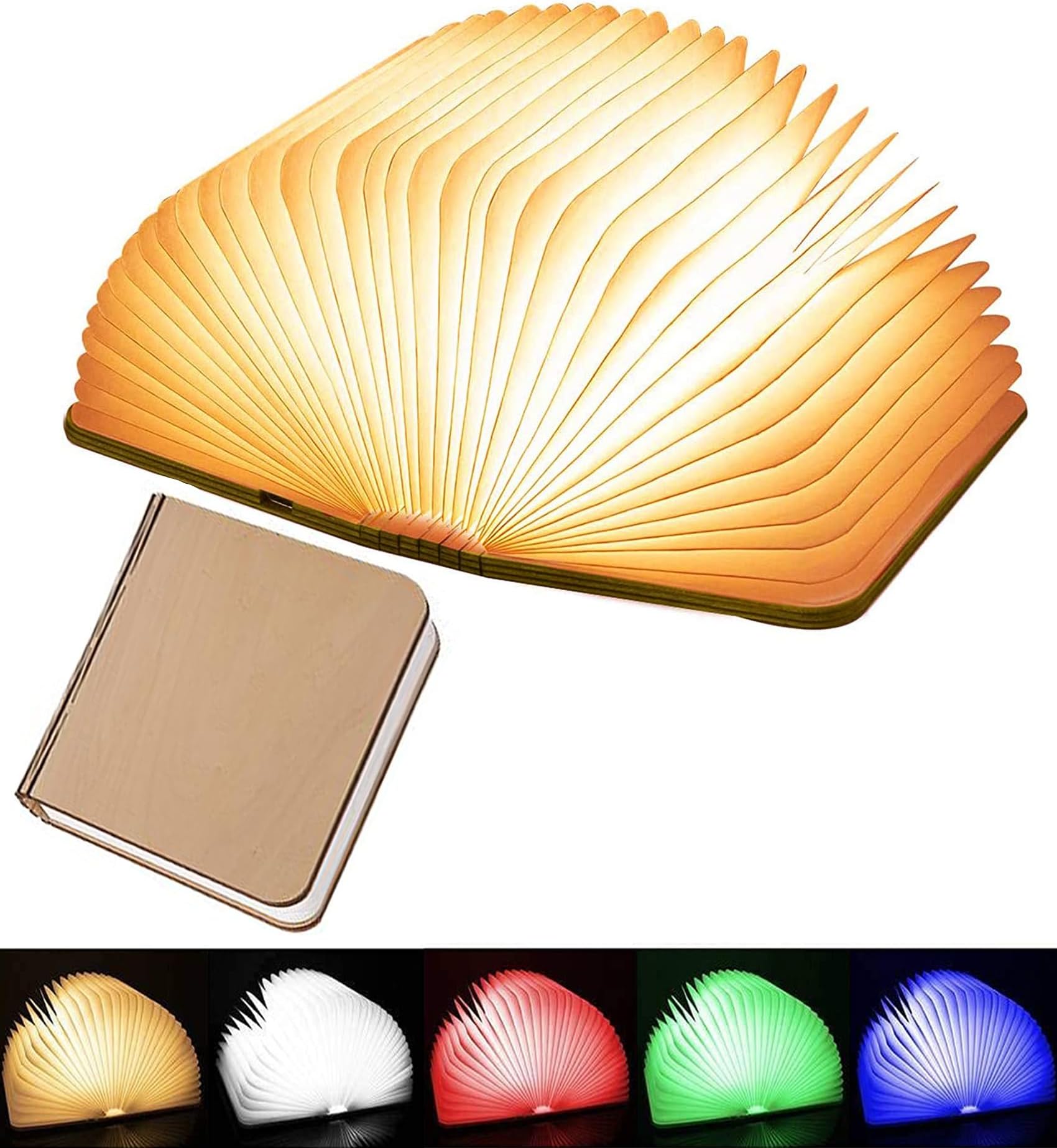 Tiuredx Wooden Book Light, Upgraded 5 Colors Creative LED Book Night ...