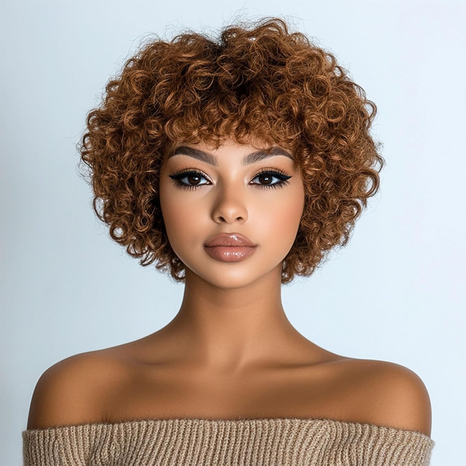 Amazon.com : DÉBUT Short Curly Glueless Wigs 100% Human Hair Afro Curly ...