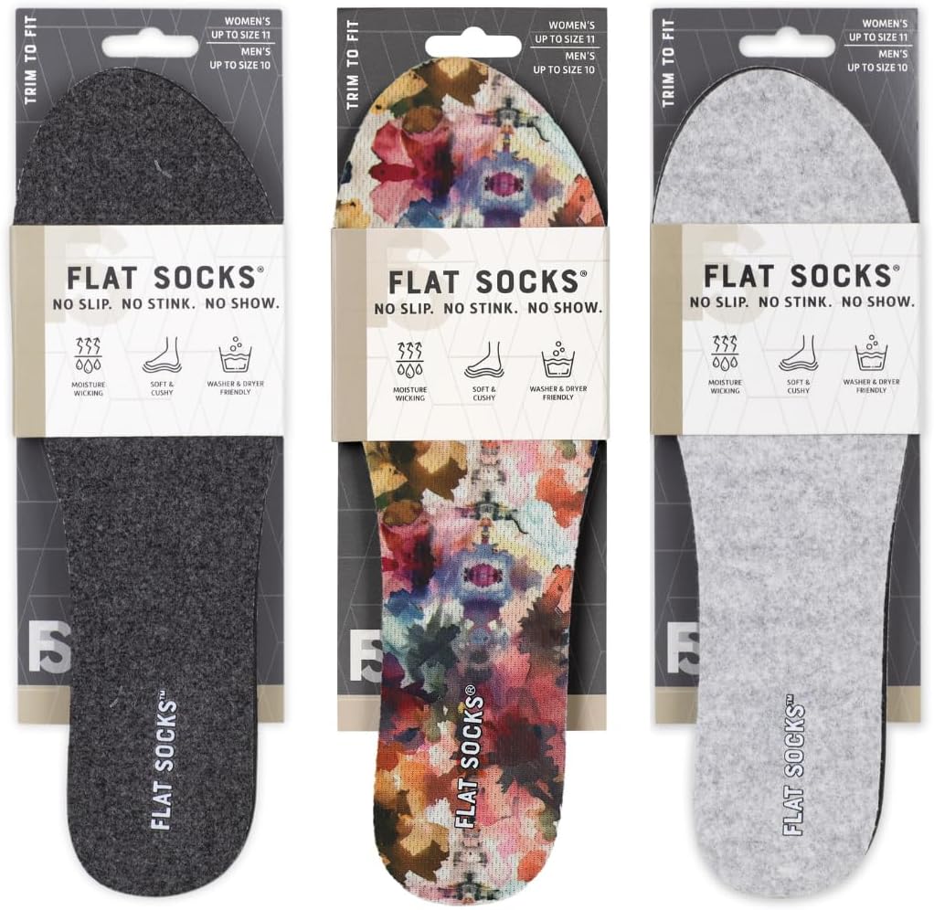 Amazon.com: FLAT SOCKS 3 Pack Washable No Show Sockless Shoe Liners ...