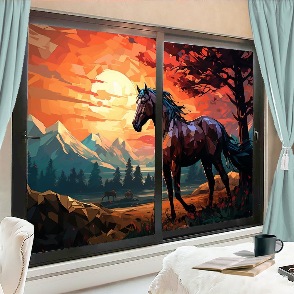 Amazon.com: Abstract Animal Privacy Window Film Sunset Forest Horse ...