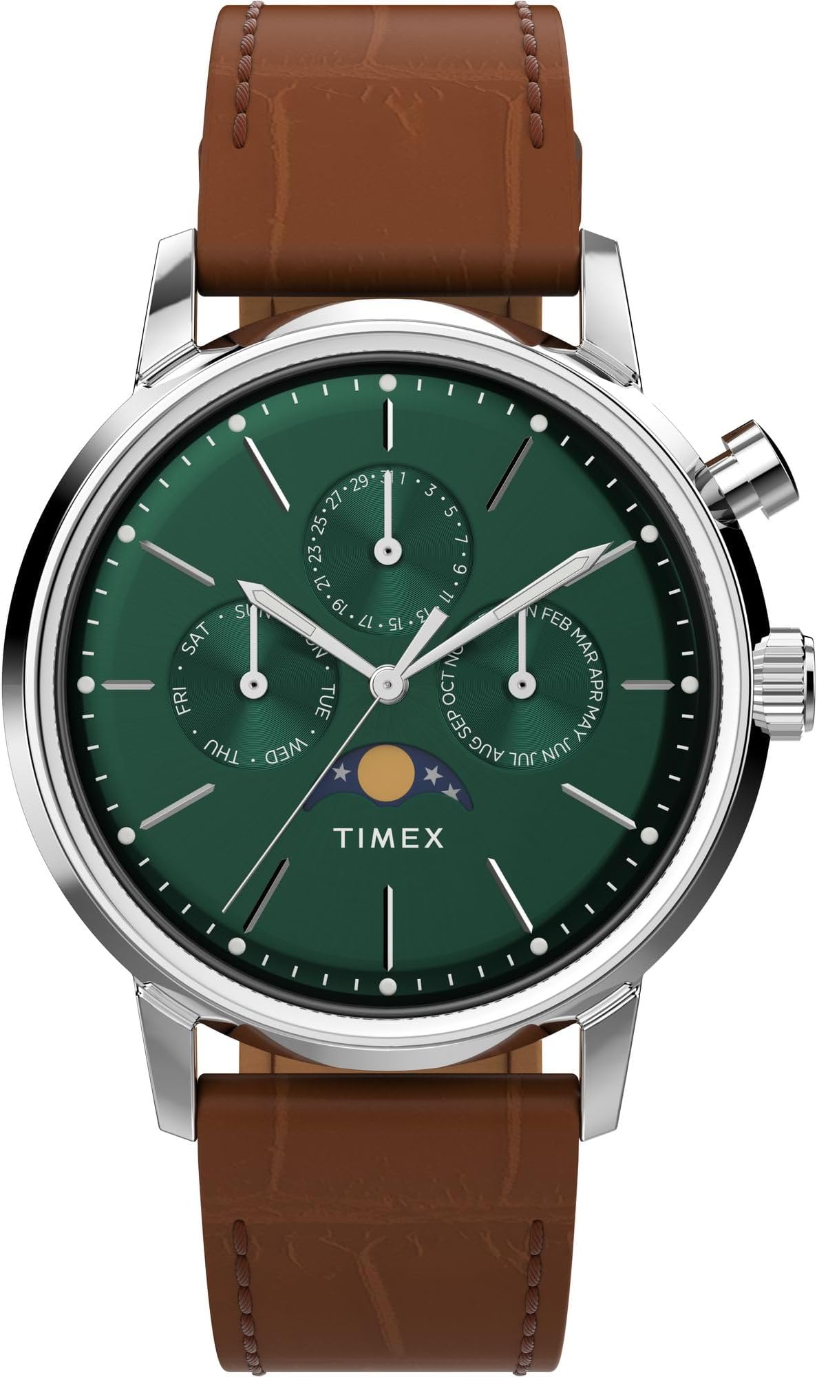 TIMEX Marlin Analog Watch for Man with Green Round Dial & Brown Leather ...