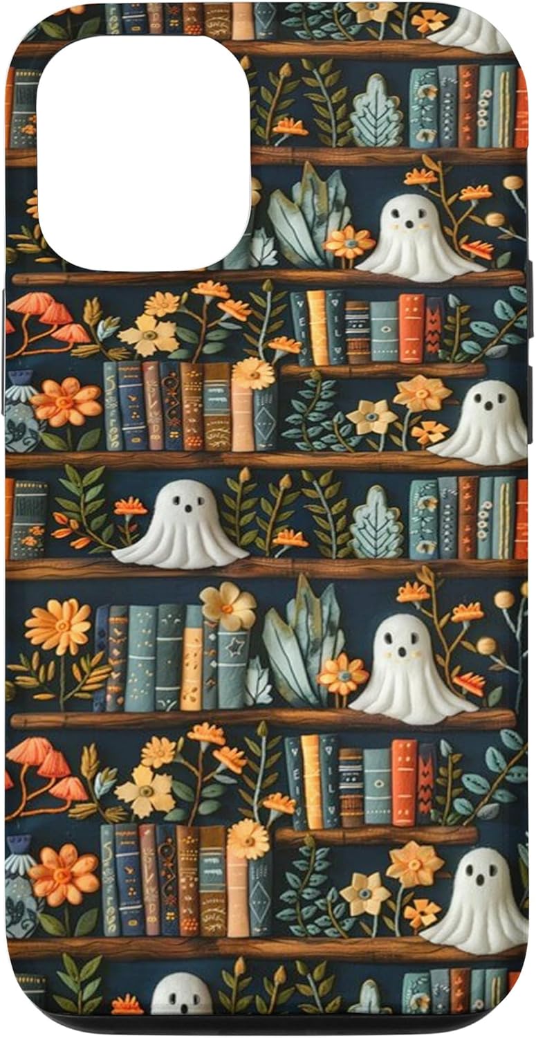 Amazon.com: iPhone 13 Floral Boho Boo Book Halloween Embroidered Ghosts ...