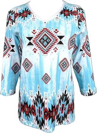 Cactus Bay - Hailey, 3/4 Sleeve V-Neck Southwest Theme Rhinestone ...
