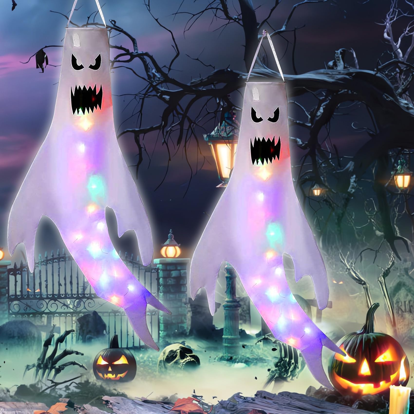 Amazon.com : JXTON 2pcs 70inch Halloween Ghost Windsocks Flag with ...