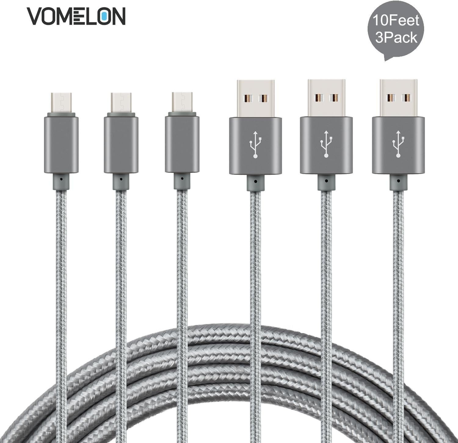 Amazon.com: Micro USB Cable, [10FT-3Pack] Nylon Braided Tangle-Free ...