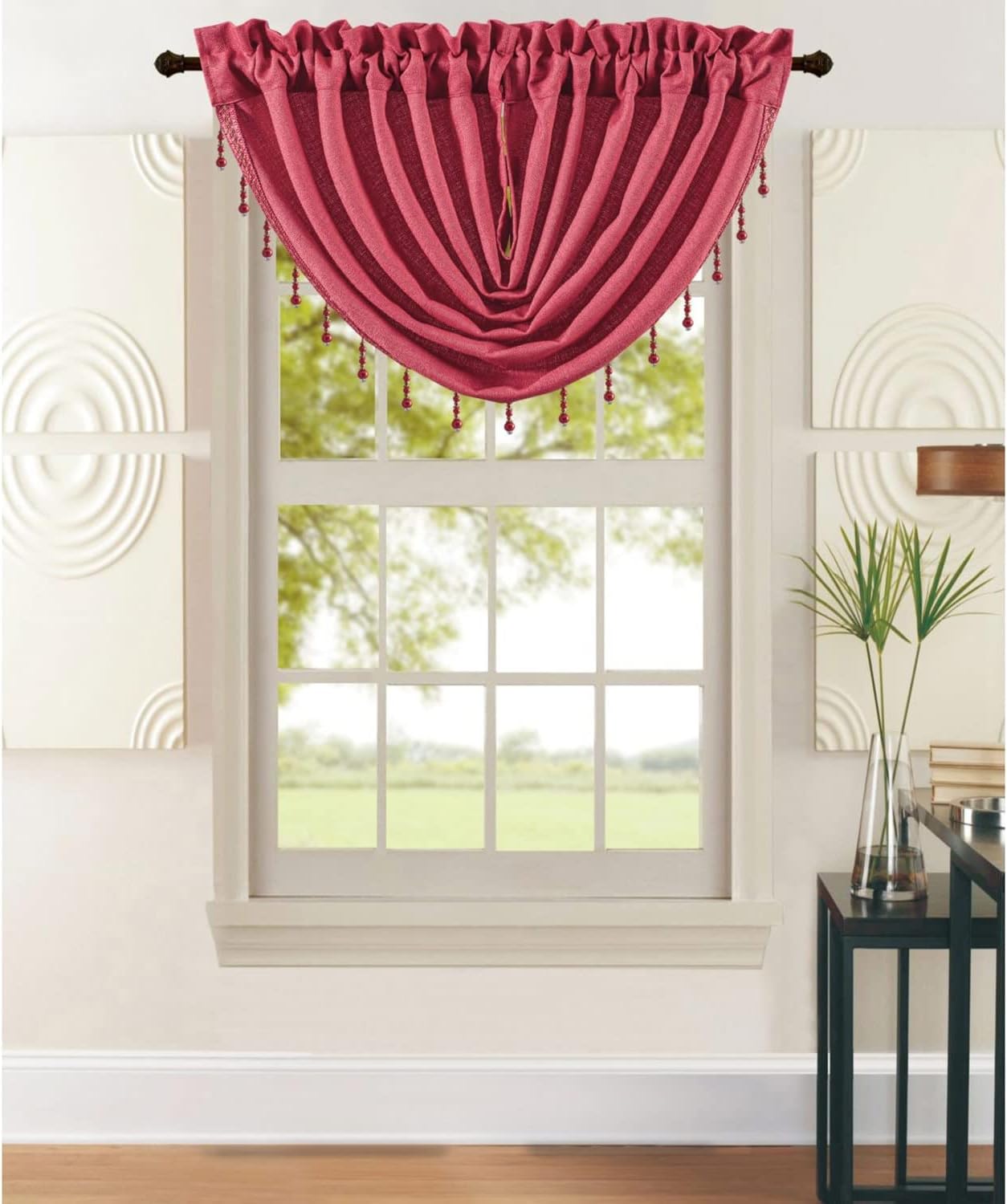 Amazon.com: PREMIUS Leah Waterfall Rod Pocket Valance with Beads ...