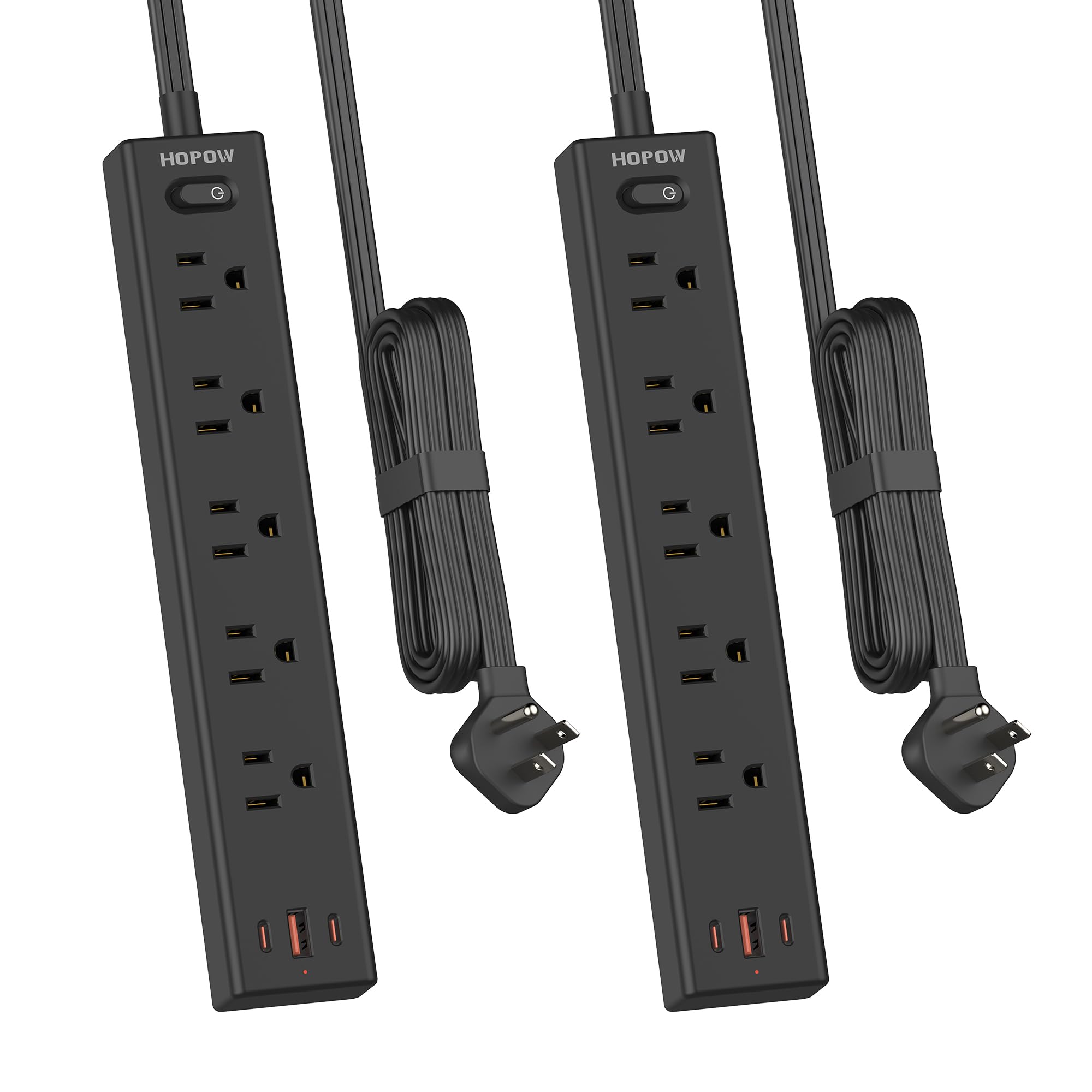Amazon.com: HOPOW Flat Plug Power Strip, 2 Pack, 6 Ft Ultra Thin Flat ...