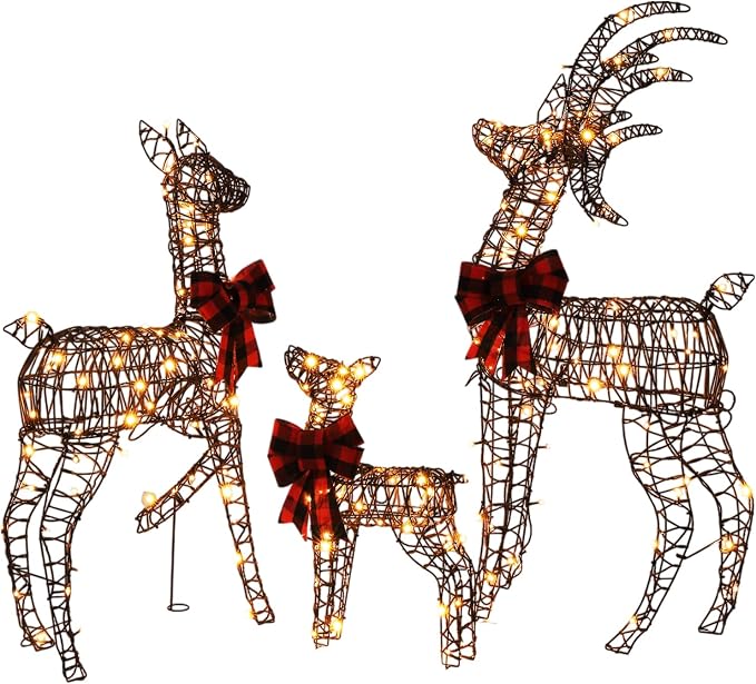 Amazon.com: UDeuxff 3-Piece Large Lighted Christmas Deer Family Set ...