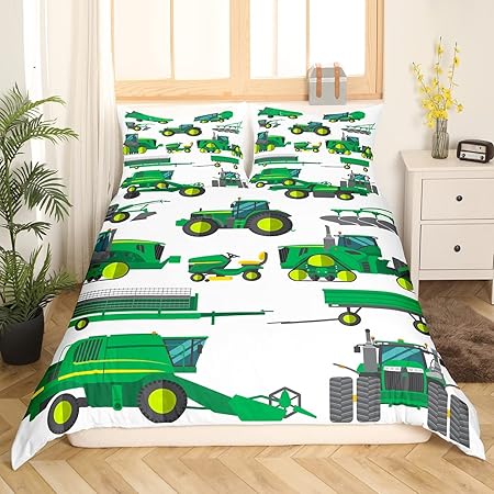 Amazon.com: BKTKSR Tractor Duvet Cover Twin Bedding Set for Boys Girls ...