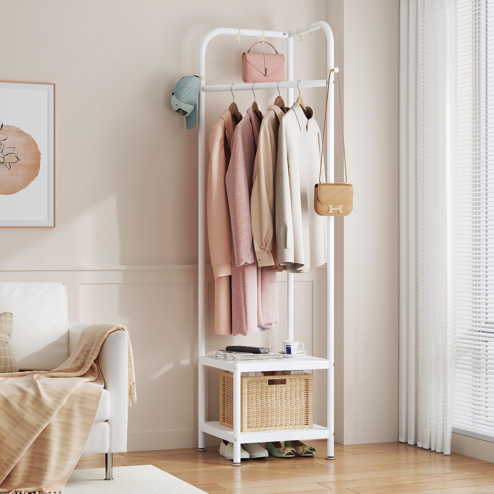 Metal Corner Coat Rack, Small Coat and Shoe Stand, Freestanding Clothes ...
