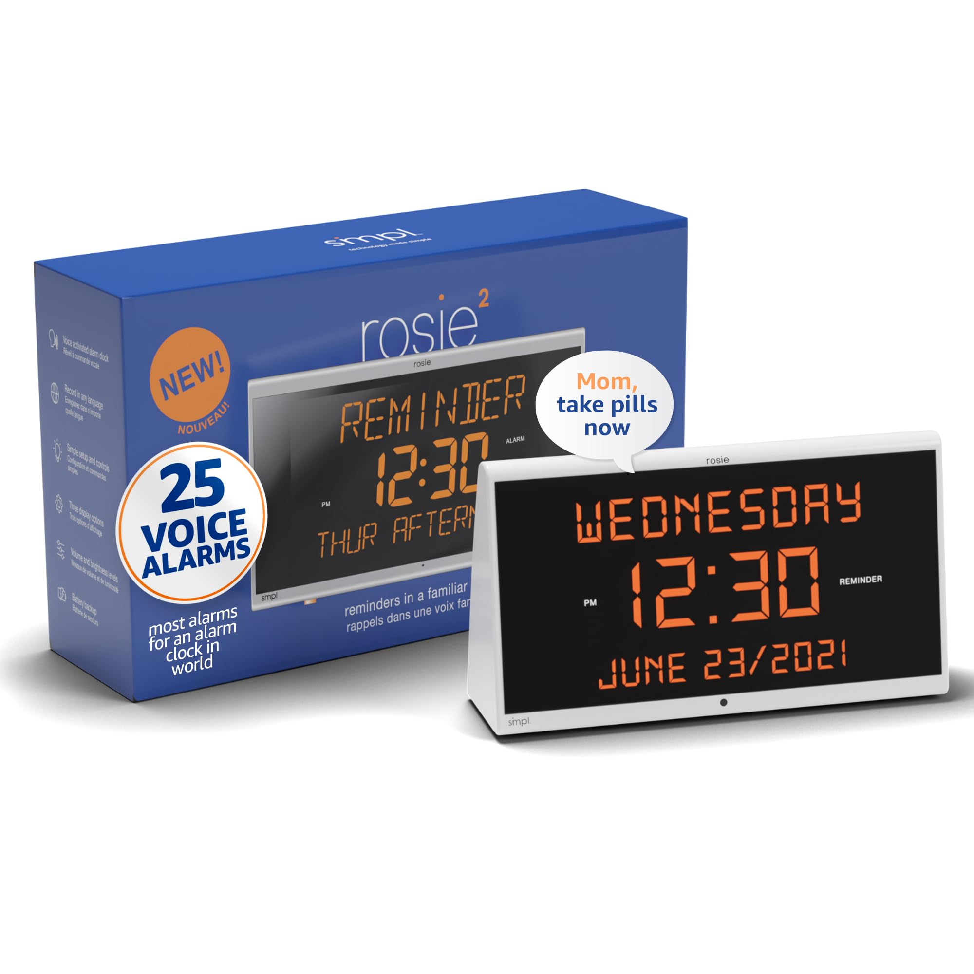 Simpl Rosie Reminder Large Display Talking Alarm Clock – 25 ...