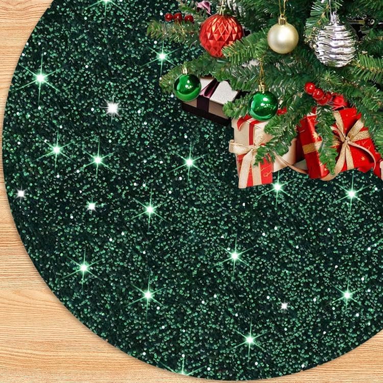 Amazon.com: MODFUNS Sequin Christmas Tree Skirt 21 Inches Green and ...