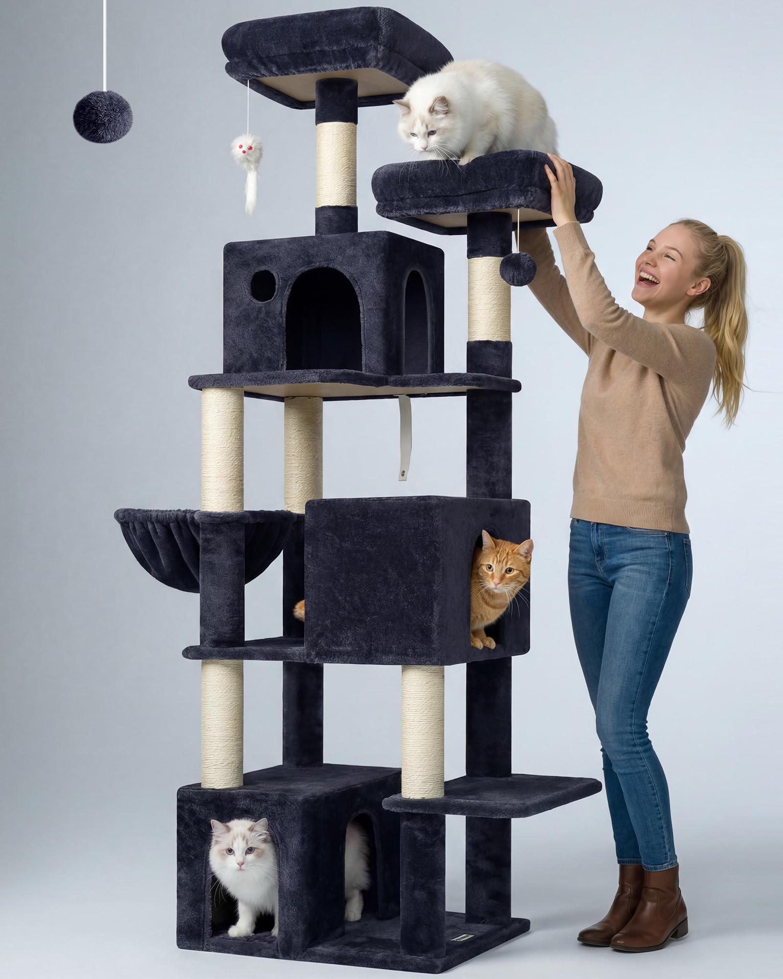 Tangkula Modern Cat Tree, Tall Cat Tower with Natural Sisal Scratching ...