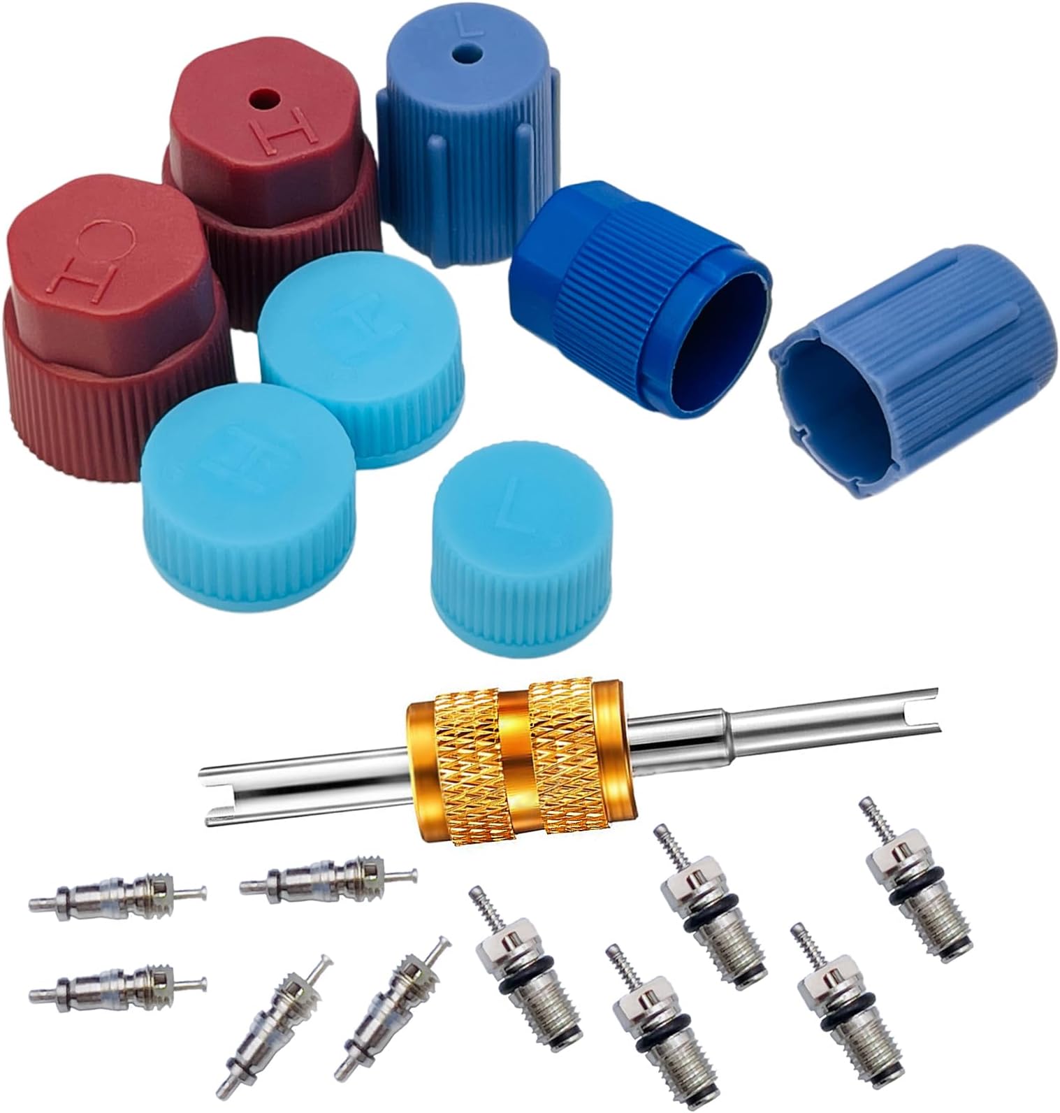 Amazon.com: Air Conditioning Valve Core Kit, Cap & Valve Core Set, AC ...