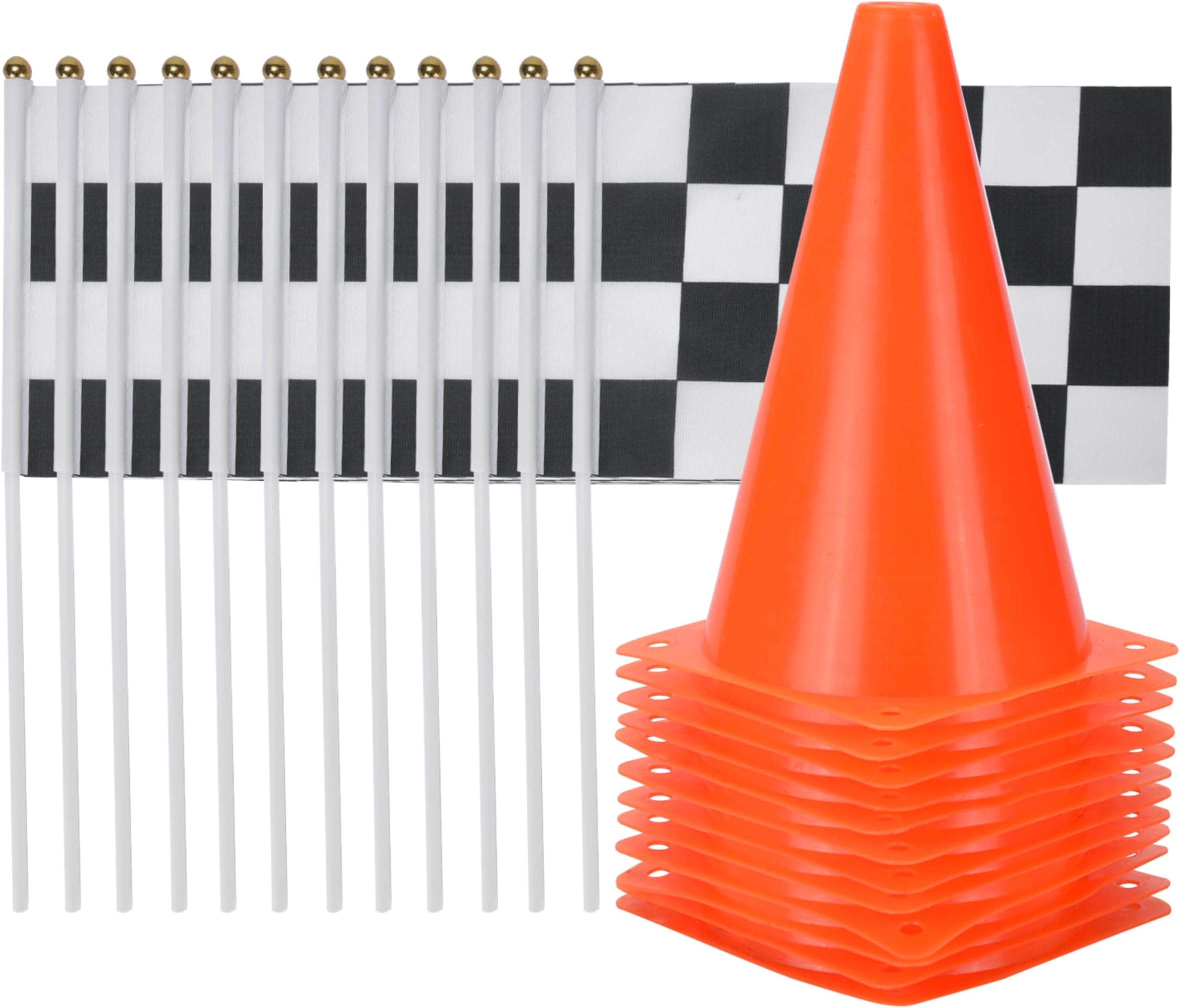 Amazon.com: 24 Pcs Traffic Cones and Racing Checkered Flags,12 Plastic ...