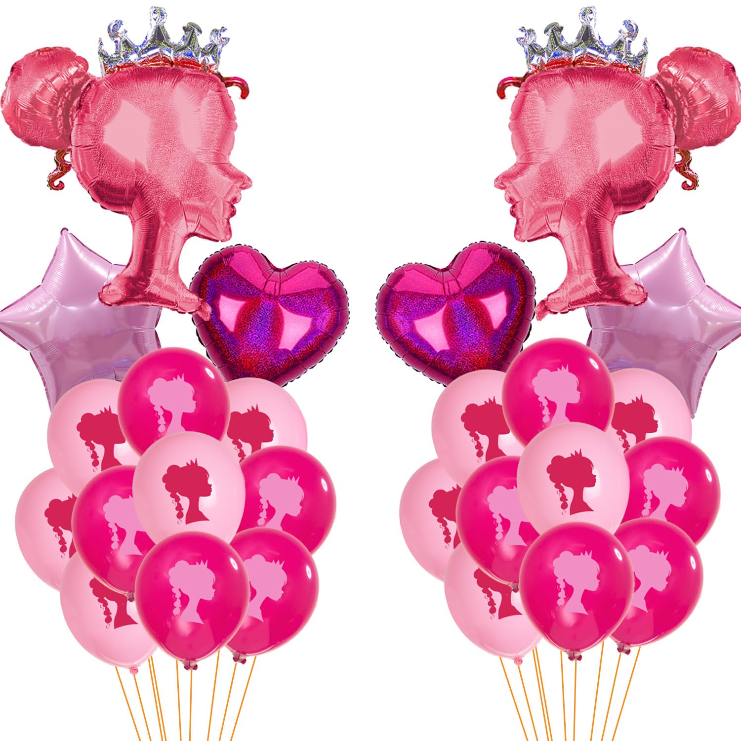 Amazon.com: 30pcs Hot Pink Princess Doll Foil Balloon Pink Heart Star ...