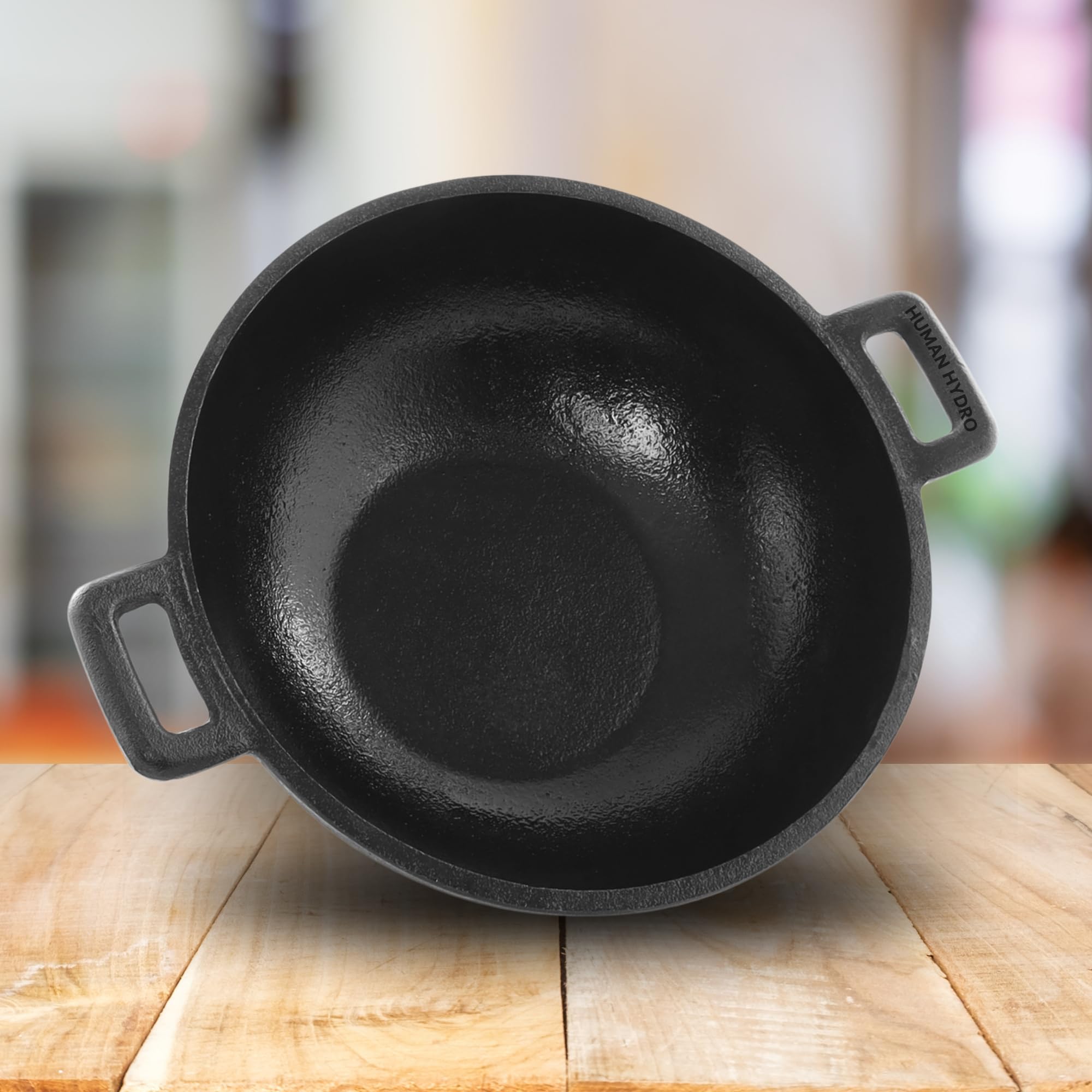 Wonderchef Pre-Seasoned Ferro Light 24cm Kadhai | 2.3L | Acacia Wooden ...