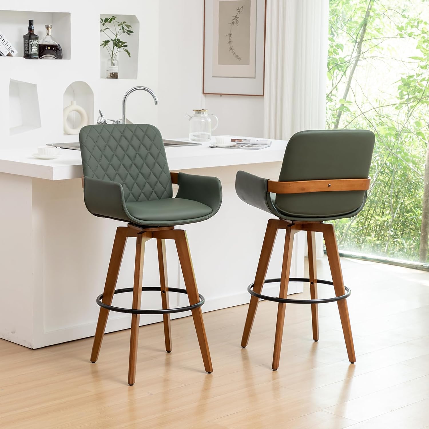 Amazon.com: HOCEWI Swivel Counter Height Bar Stools Single 1, Leather ...