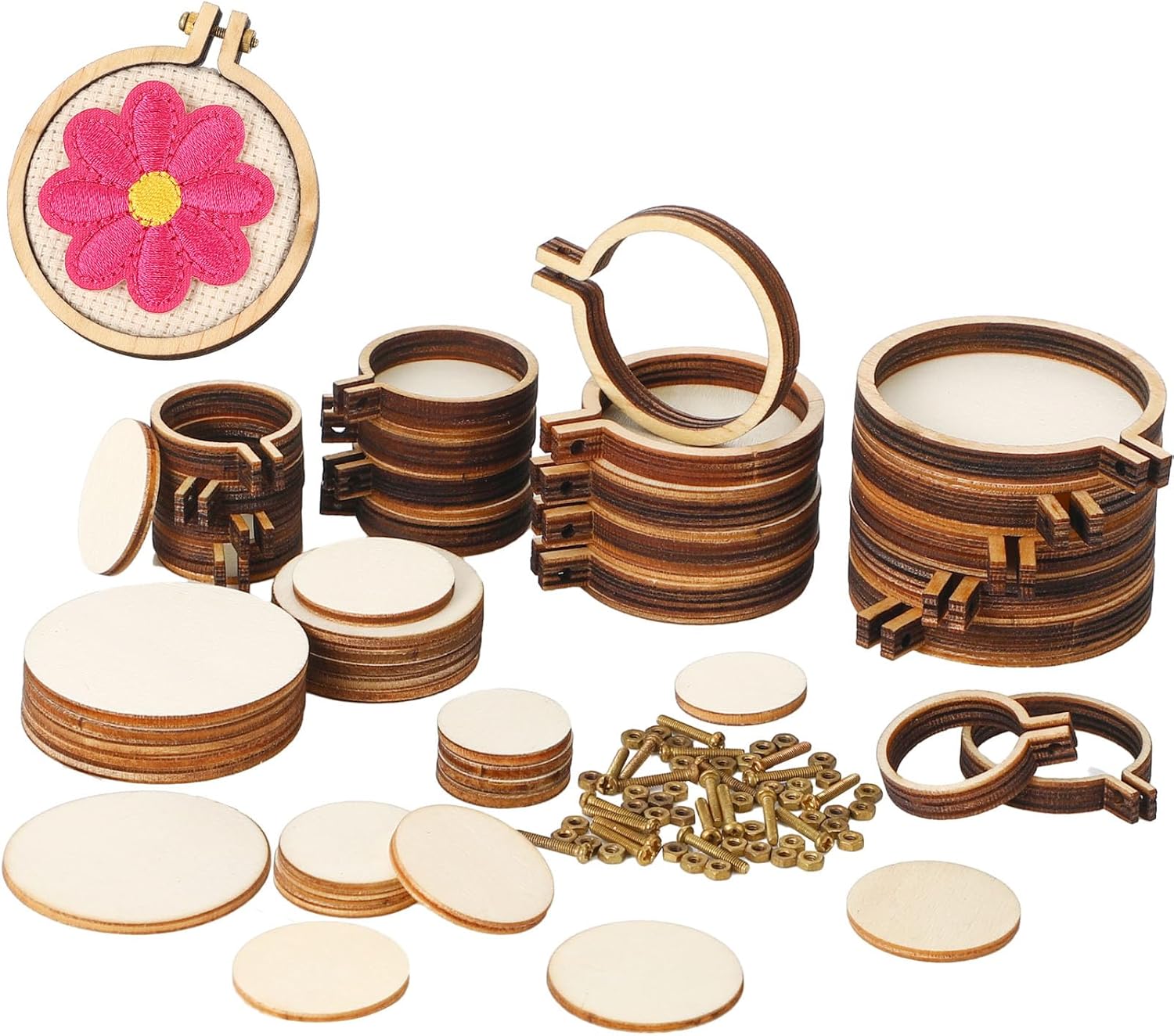 Amazon.com: Jetec 20 Pieces 4 Sizes Mini Embroidery Hoops Wooden Small ...