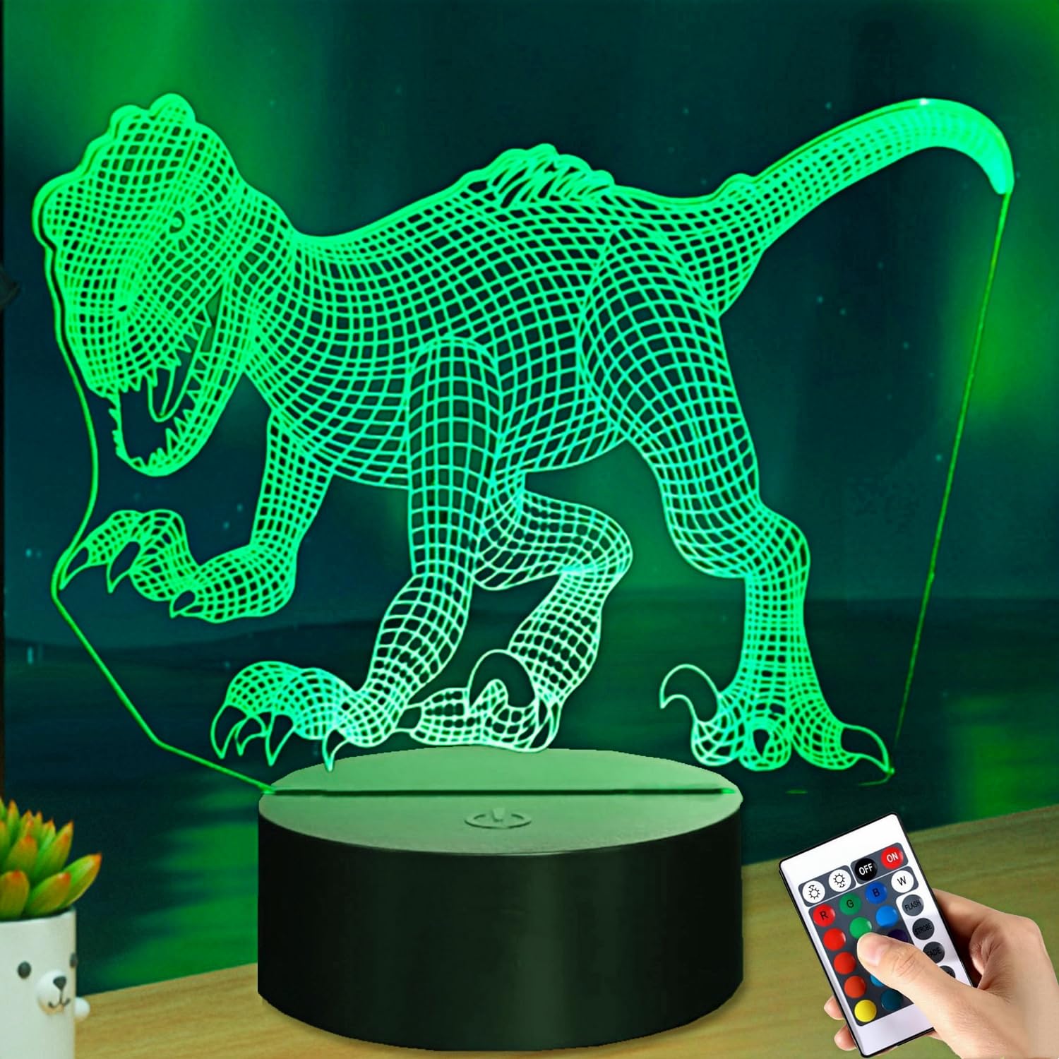 Led Night Lights 3D Night Lamp Dinosaur Light with 16 Colour Change ...