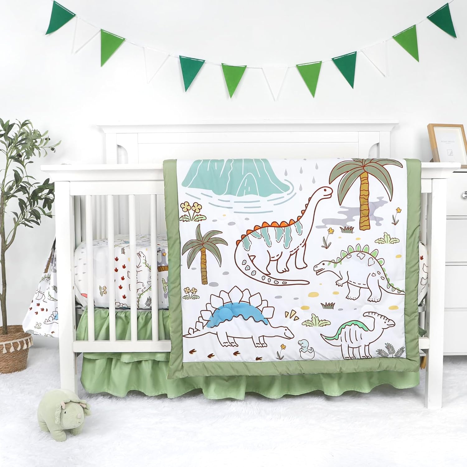 Amazon.com : SWESEN Dinosaur Crib Bedding Set 4-Piece for Boys, Crib ...