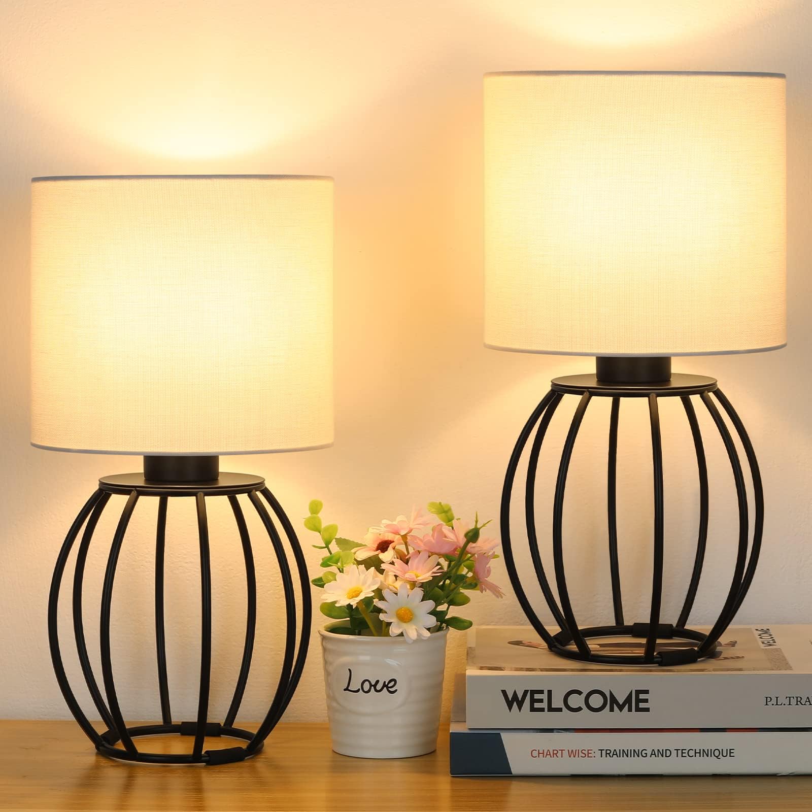 Brightever Set of 2 Table Lamps for Bedroom, Modern Bedside Nightstand ...