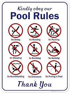 Amazon.com: Kindly Obey Our Pool Rules Sign, 18x24 Inches, Rust Free ...