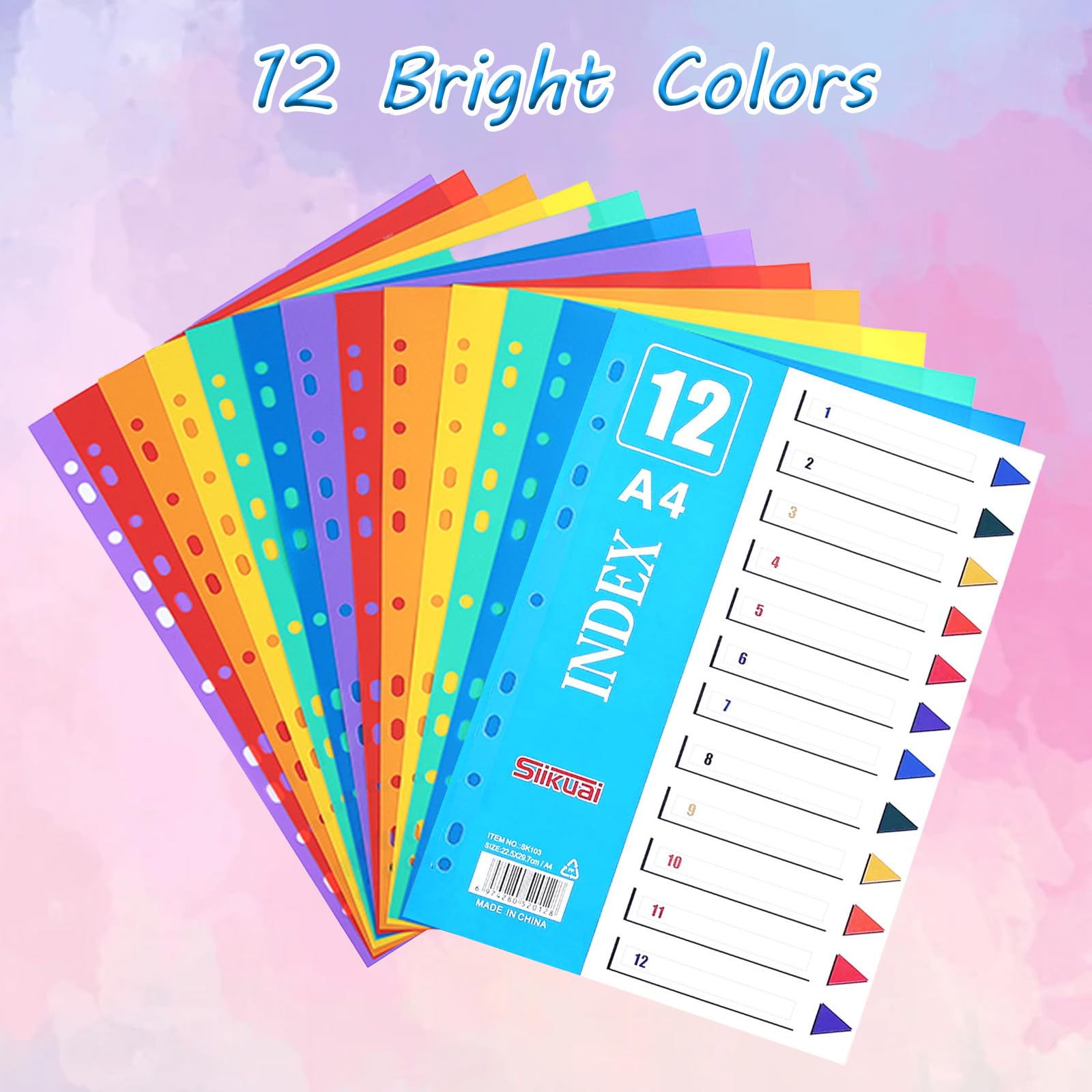 A4 File Dividers, 3 Packs 36 Sheets 12 Colors Ring Binders A4 Lever ...