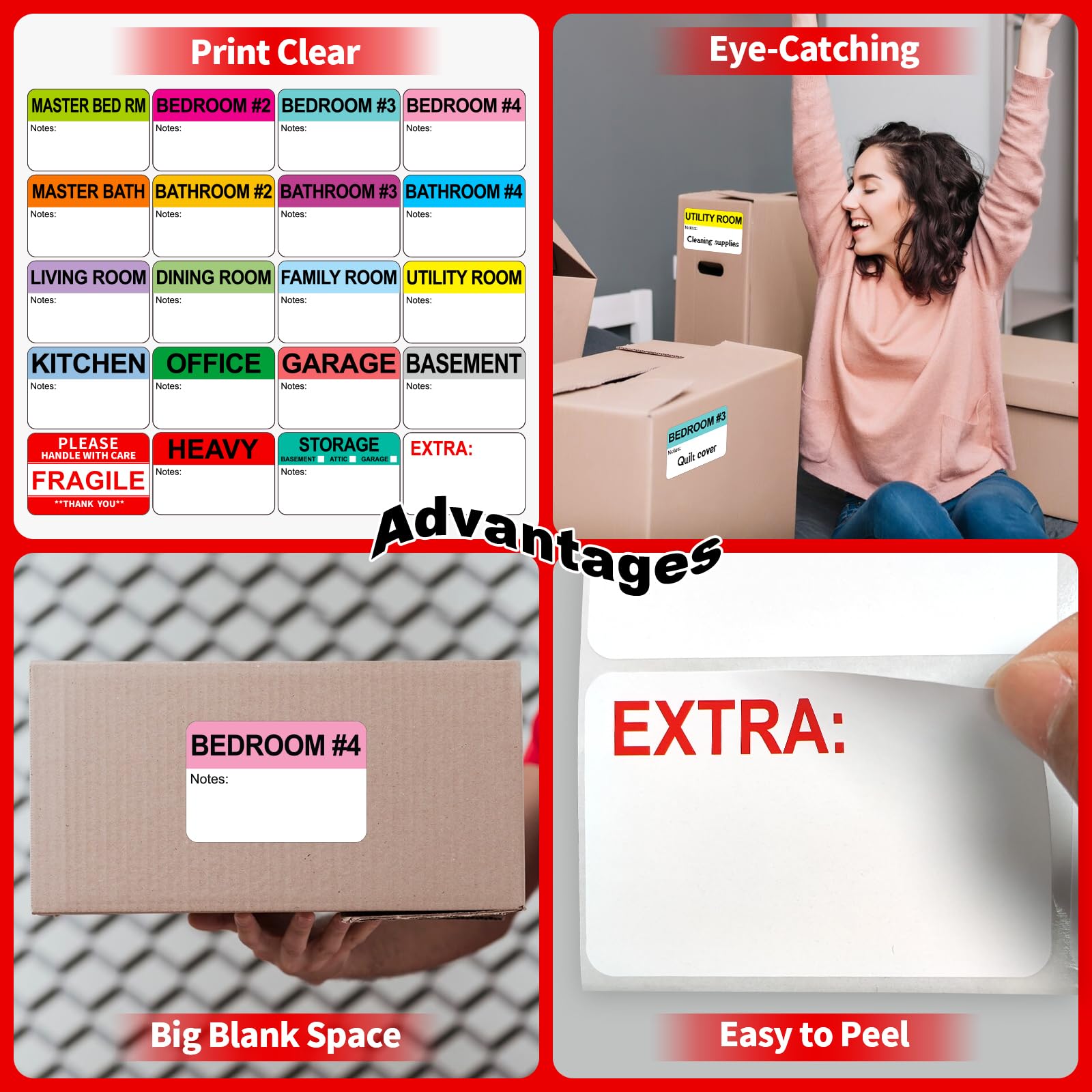 Snapklik.com : 3”x2” Moving Labels For Boxes Color Coded 4 Bedroom, 600 ...