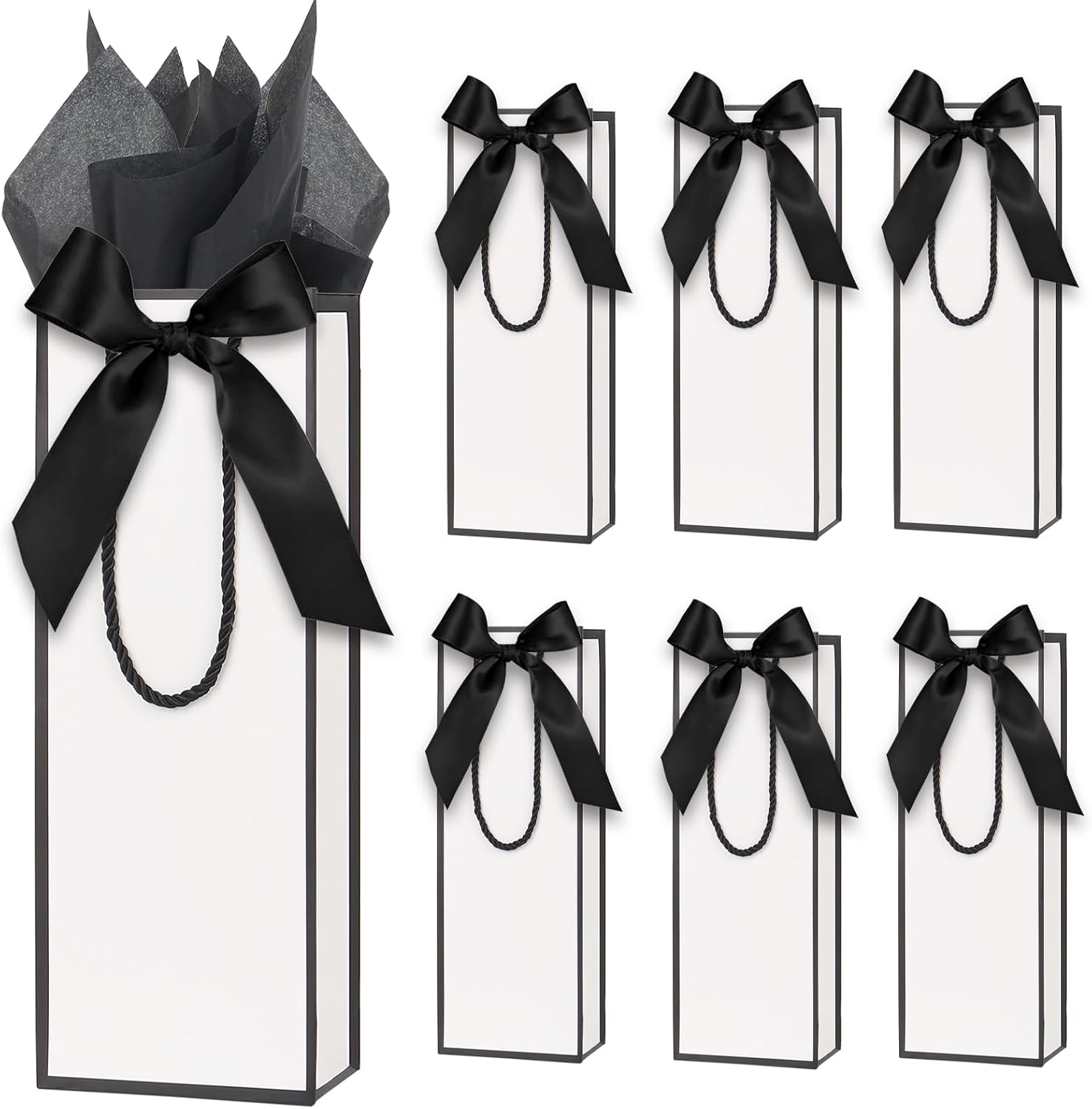 6 Pack Wine Gift Bags with Tissue Paper Wine Bottle Paper Bags with Bow ...