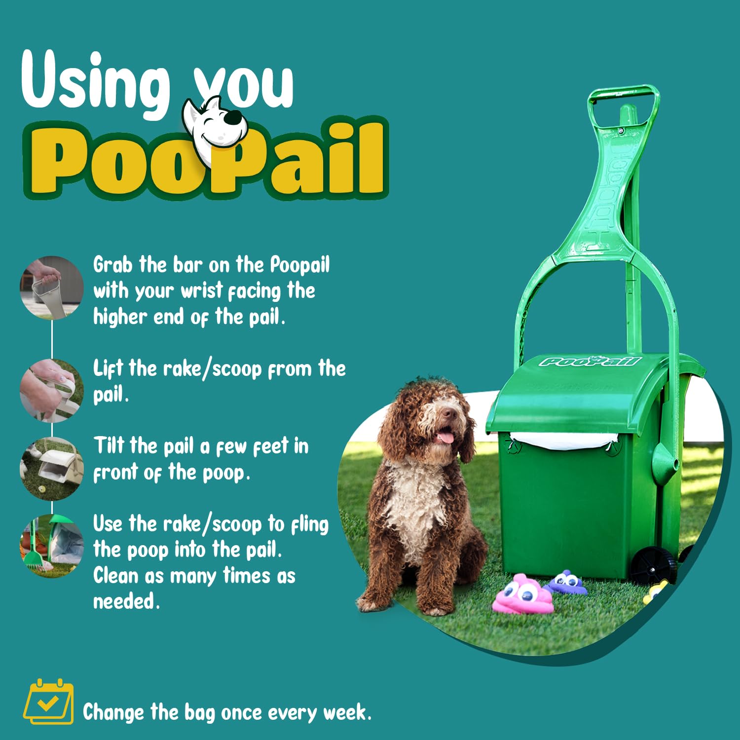 PooPail - Tall with Wheels, 2-in-1 Backyard Dog Poop Solution, Pooper ...