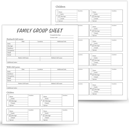Amazon.com: Dunzoom 50 Sheets Two Sided Family Group Sheets Genealogy ...